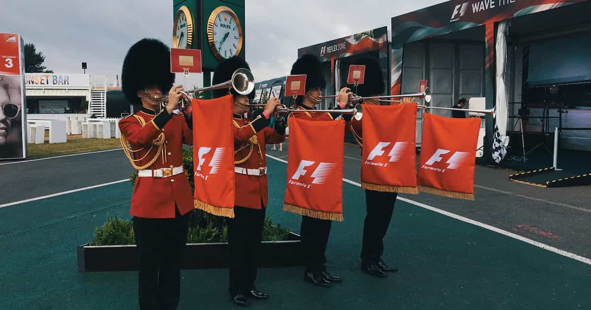 Racing-themed acts roam F1 fan zones at Silverstone race track ...